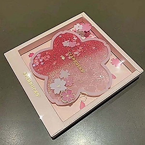 ATIN Sakura Glitter Coaster,Romantic Sakura Quicksand Pink Coffee Heatpad Water Coaster,Cute Sakura Cup Coaster, Silicone Non-Slip Insulation Cup Pad,Cute Sakura Cup Coaster for Dining
