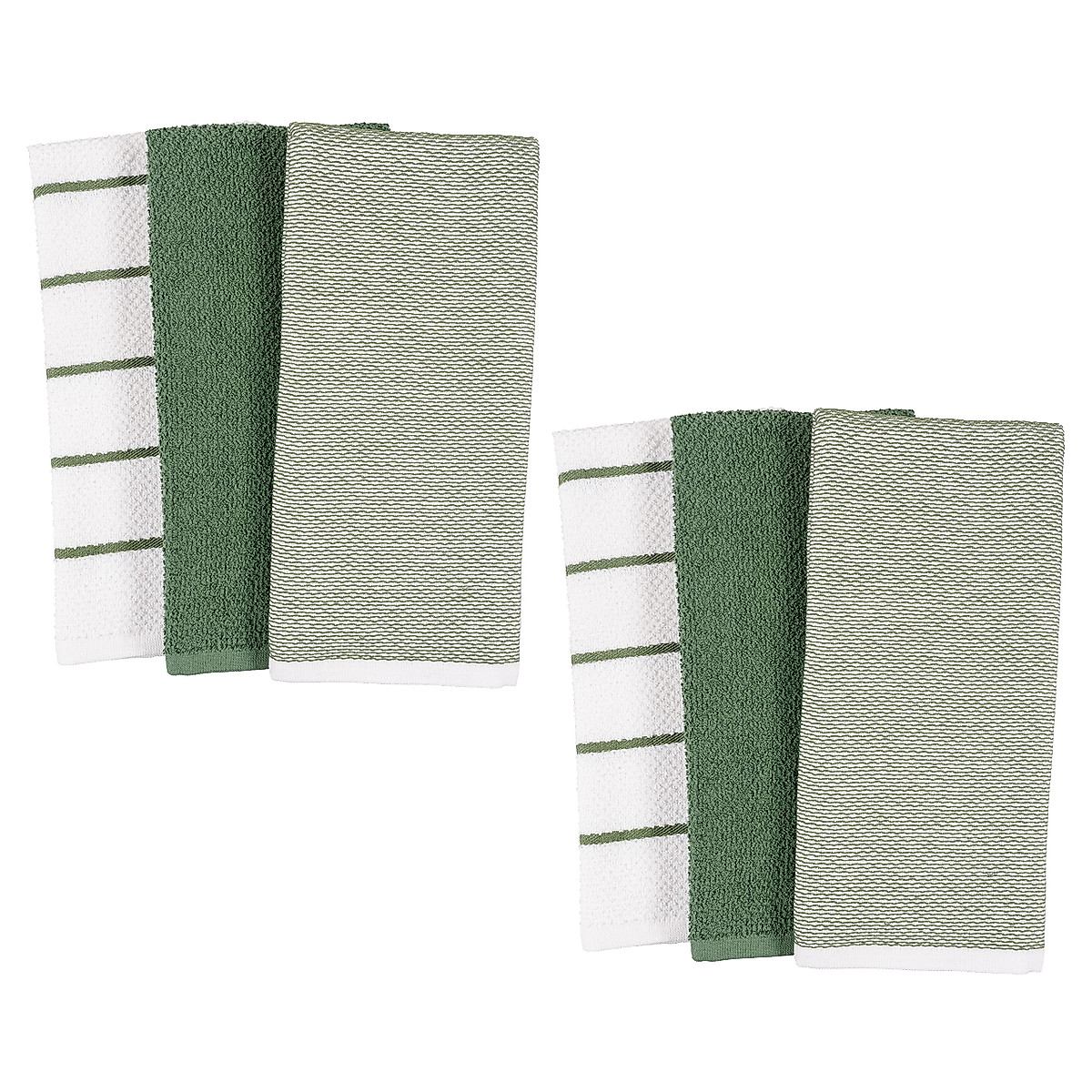 KAF Home Ayesha Curry Mixed Utility Kitchen Towel Set | Set of 6 Mixed Terry Kitchen Towels | Absorbent Kitchen Towels Perfect for Spills, Drying Dishes, Cooking, and Any Household Mess (Green)