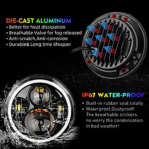 YEEGO DIRECT 7 Inch LED Headlight RGB Halo For Jeep Wrangler Headlights & 4 Inch RGB Fog Lights, DOT Approved, Bluetooth APP Control Custom Colors, Compatible with Wrangler 1997-2018 JKU JK TJ LJ