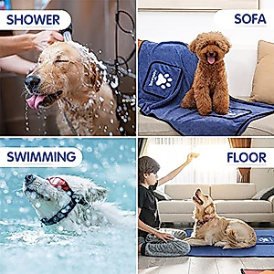 Nobleza Dog Towel, Super Absorbent Large Pet Towel with Hand Pockets, Microfiber Quick Drying Dog Towels for Drying Dogs, Mazarine