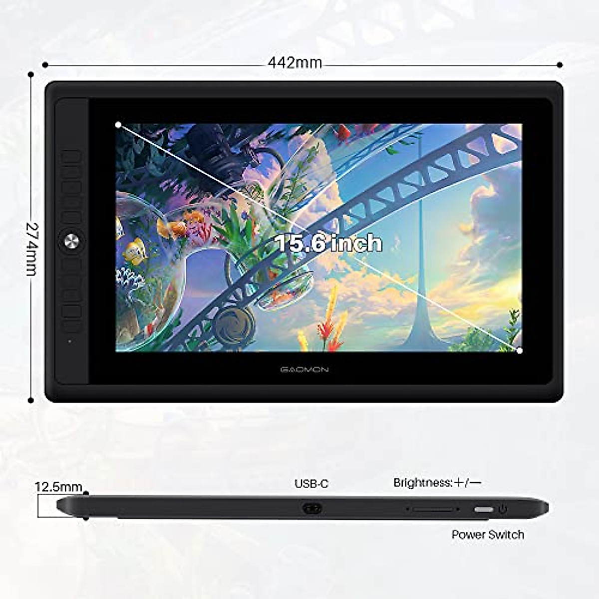 GAOMON PD156PRO 15.6 Inch Pen Display 125% sRGB Full-Laminated Drawing Tablet with Screen with 10 Express Keys Professional Graphic Drawing Monitor with Gifted Adjustable Stand Black