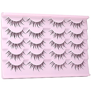 Manga Lashes Natural Look Anime False Eyelashes Wispy Fluffy Spiky Fake Lashes Cosplay Korean Japanese Asian Lashes Pack 10 Pairs Faux Mink Lashes Black