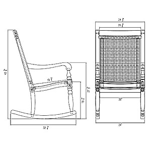 Cambridge Casual Solid Wood Lyon Oversized Rocking Chair, Natural Brown Wicker