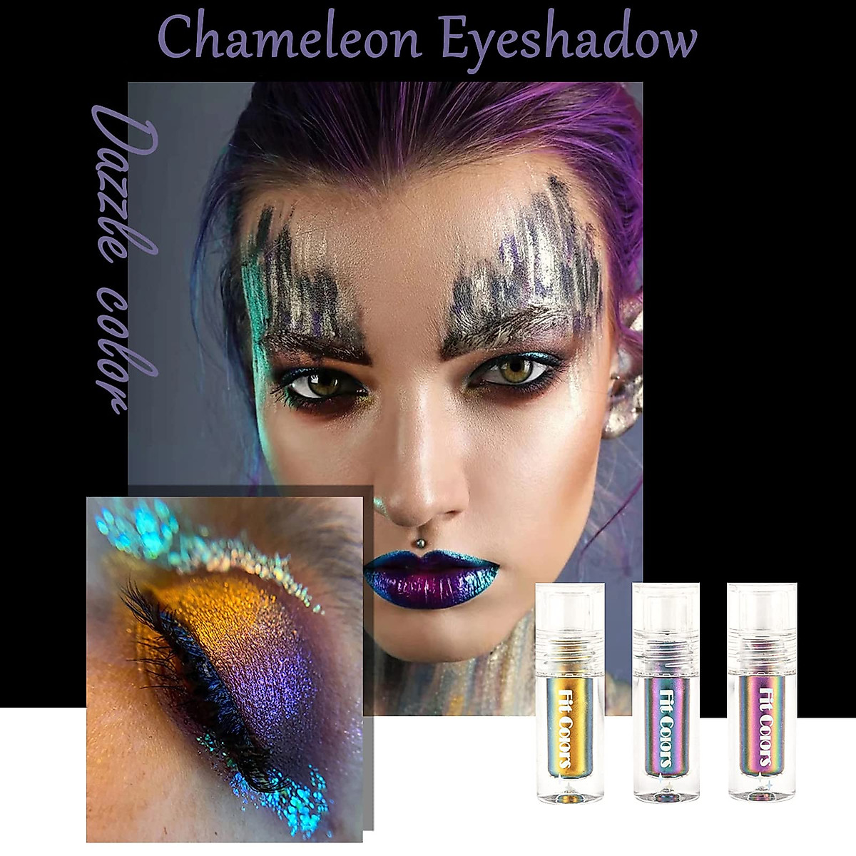 Domality Chameleon Eyeshadow Liquid Set, 3pcs Intense Color Shifting Multichrome Eyeshadow, Highly Pigment Metallic Long Lasting Quick-Drying No Creasing Eye Makeup