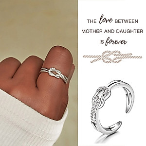 To My Daughter Ring the Love Between Mother and Daughter is Forever Ring My Best Friend Square Knot Rings Adjustable CZ Diamond Ring with Message Card Gifts Jewelry for Women