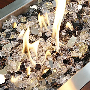 Grisun Fire Glass for Fire Pit, 1/2 Inch Mix 20 Pounds High Luster Reflective Tempered Glass Rocks for Natural or Propane Fireplace, Safe for Outdoors and Indoors Firepit Glass