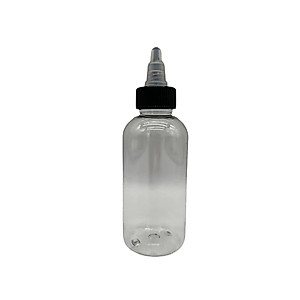 Natural Farms 4 oz Clear Boston Plastic Bottles -12 Pack Empty Bottle Refillable - BPA Free - Essential Oils - Aromatherapy | Black/Natural Twist Top Cap - Made in the USA