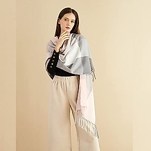 Sumato Scarf for Women Fall Winter Lightweight Shawl Wraps Long Blanket Women Scarves Warm Soft Cashmere Feel Plaid Pattern Tassel Grey