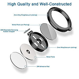 General Phone Ring Holder Finger Kickstand Omnidirectional 360 Degree Rotation Metal with Polished Metal Phone GripRing Phone Stand, for Magnetic Car Mount Compatible with All Phone Case (Rose+Black)