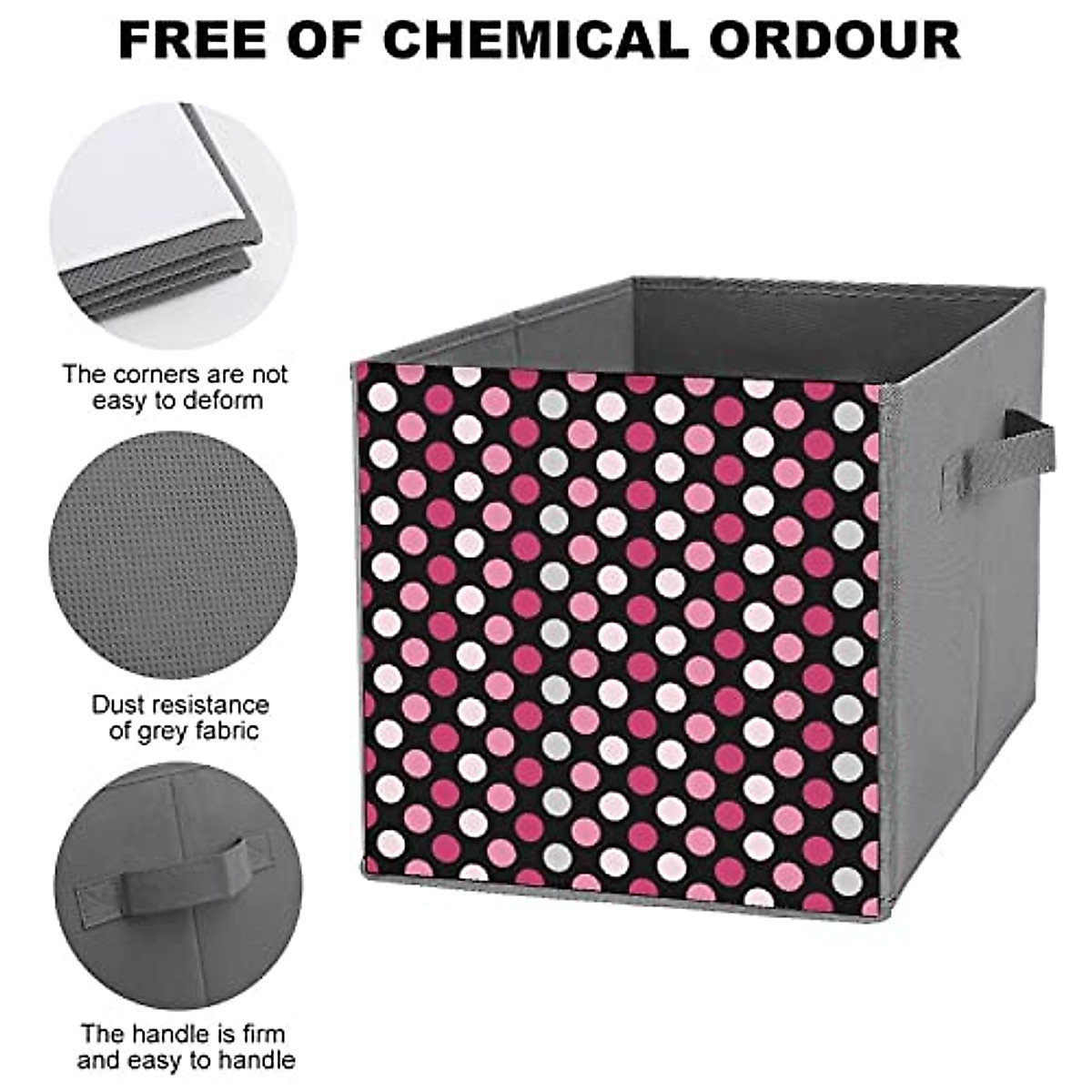 Pink Polka Dot Collapsible Storage Bins Basics Folding Fabric Storage Cubes Organizer Boxes with Handles
