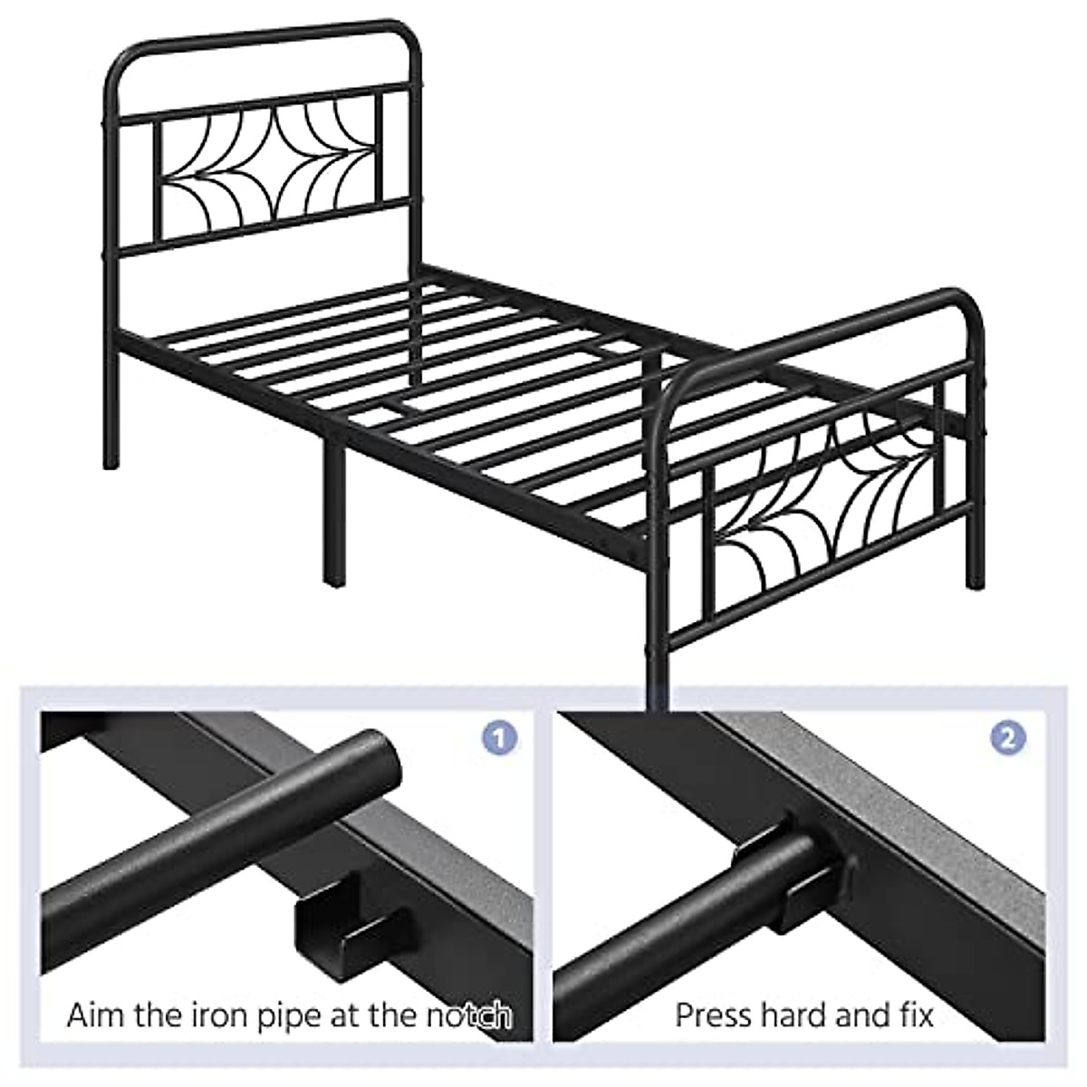 Yaheetech Twin Size Bed Frame Metal Platform Bed with Sparkling Star-Inspired Design Headboard, 13 Inch Underbed Storage, No Box Spring Needed, Easy Assembly, Modern, Black