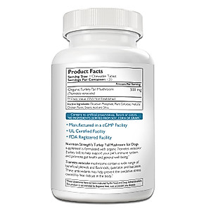 Nutrition Strength Turkey Tail Mushroom for Dogs to Support a Strong Immune System, Promote Gut Health, Antioxidant Activity & Inflammatory Relief, Reduce Fatigue & Boost Stamina, 120 Chewable Tablets