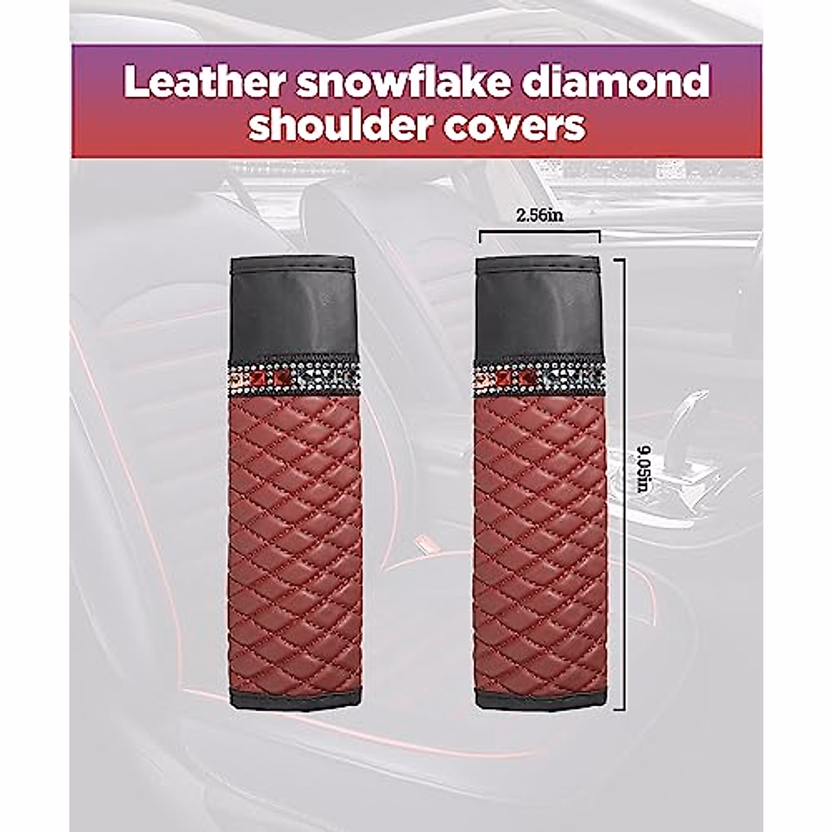 AOCISKA 2Pcs Car Seat Belt Cover Pads,Auto Seat Belt Cover,Seatbelt Shoulder Seatbelt Pads Cover for a More Comfortable Driving,Sparkling Rhinestone Shoulder Strap (Wine Red)