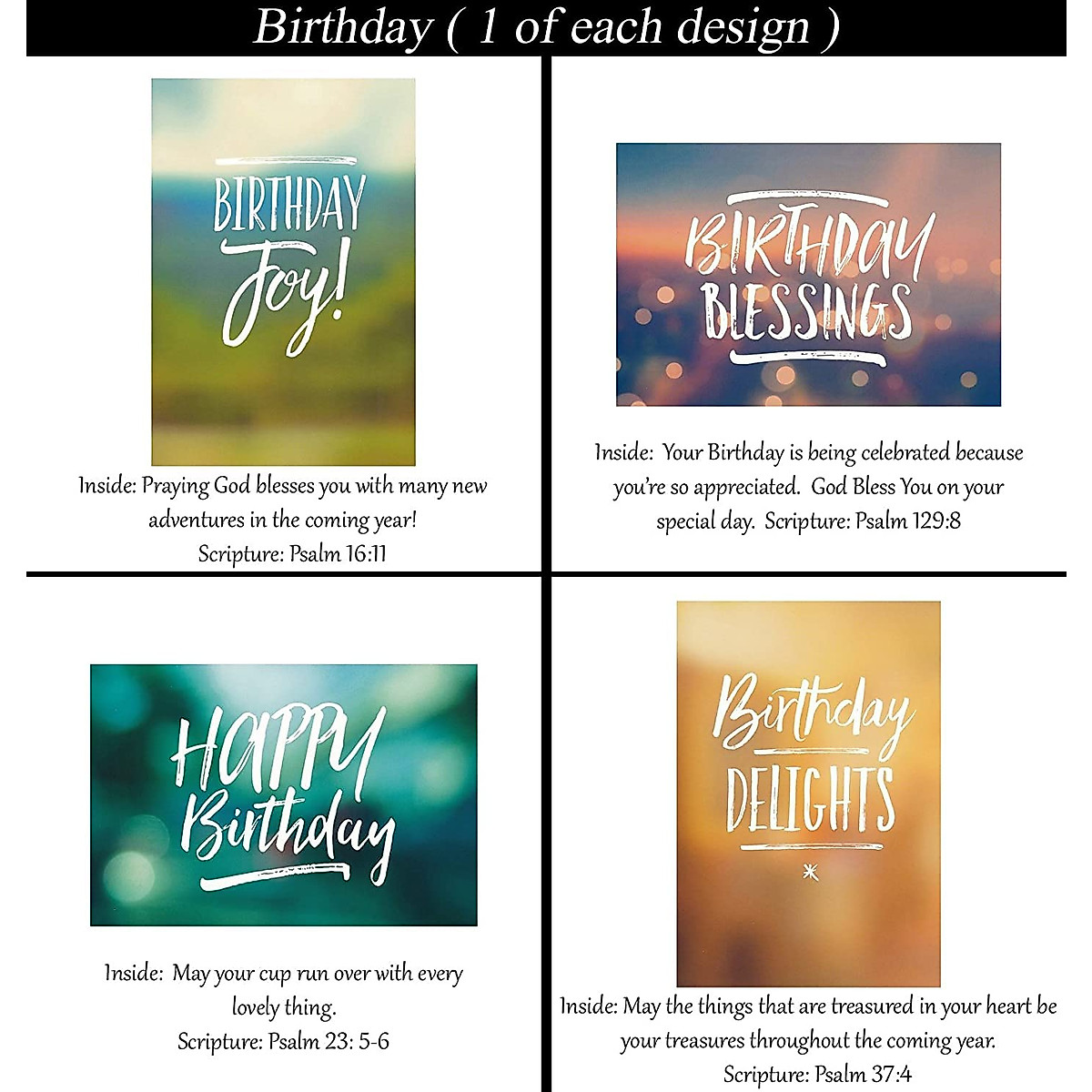 Birthday (No Repeated Cards) 32 Design Christian/Religious Greeting Card Assortment ~ Scripture in every card