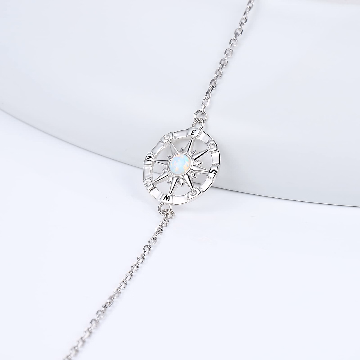 925-Sterling-Silver Opal/arrow/hollow/CZ Compass Necklace/bracelet for Women - Inspirational Nautical Dream Compass Pendant，White Gold Plated Necklaces Graduation Christmas Jewelry Gifts