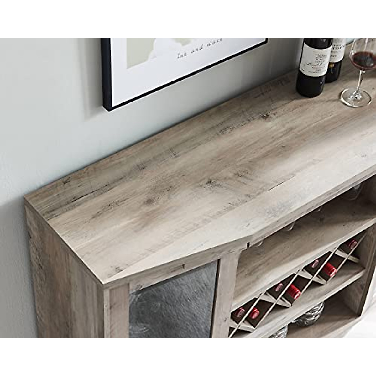 Home Source Jill Zarin Bar Cabinet with Two Curved Glass Doors in Stone Grey Finish