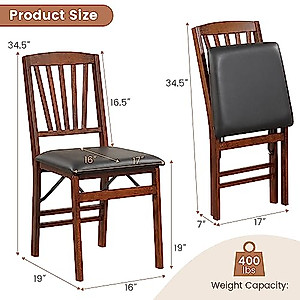 Giantex Folding Dining Chairs Set of 2, Foldable Wood Kitchen Chairs with Padded Seat, Solid Wood Frame, Max Load 400 Lbs, No Assembly Easy to Store Wooden Dining Chairs for Apartment, Small Space