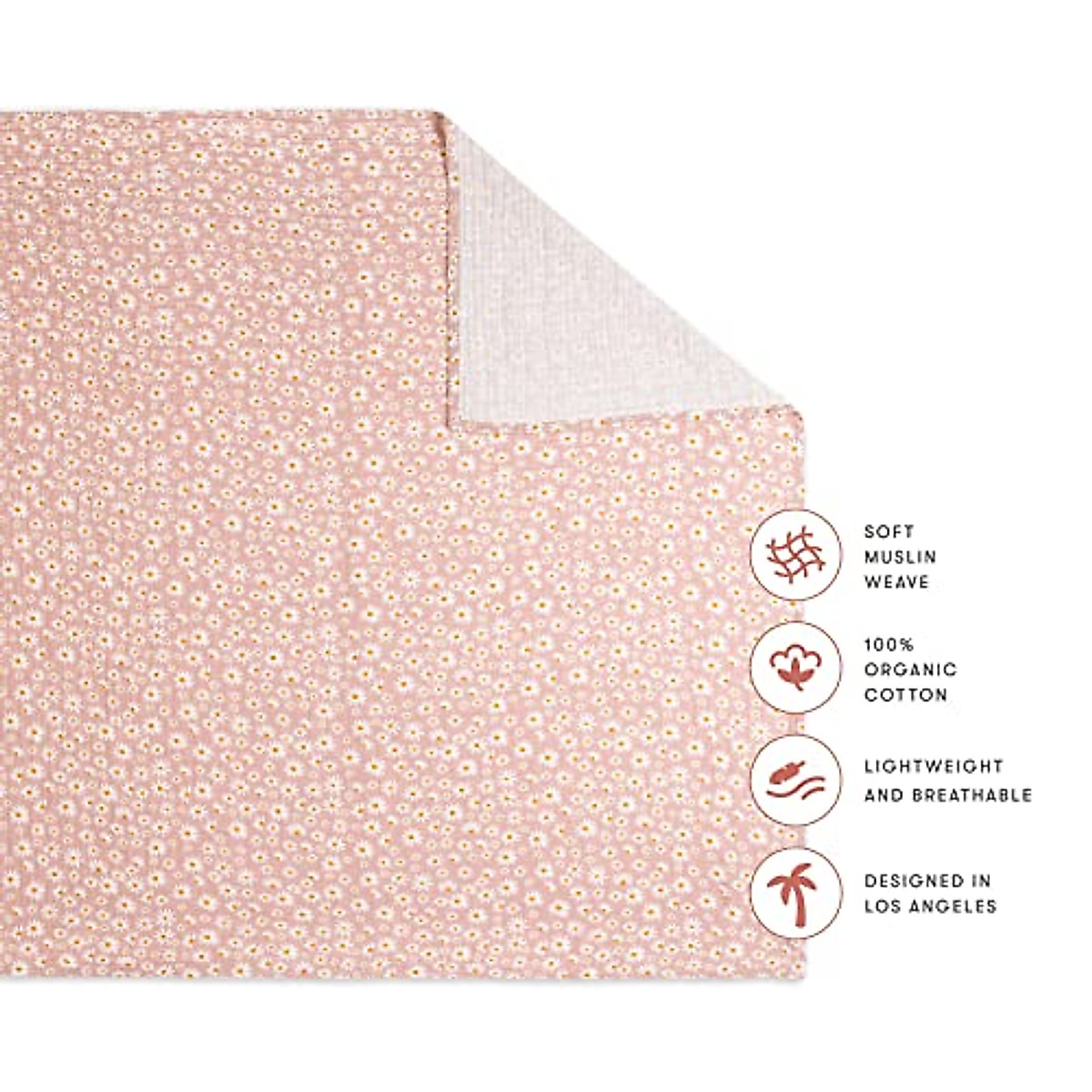 Babyletto 100% Organic Cotton Swaddle, GOTS-Certified, Ultra-Soft and Breathable Muslin - Daisy