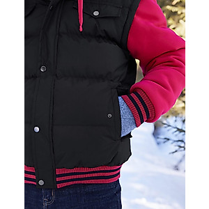 BEST SOUTH Men's Hooded Winter Coats Water Resistant Warm Thicken Insulated Full Zip Windproof Jackets with Pockets Black Red XL