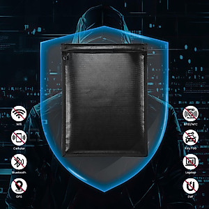 OFASIZEN Faraday Bags, Anti-Tracking Faraday Cage, Set of 4 Sizes for Laptops, Tablets, Phones and Car Keys, RFID Signal Blocker Pouch, Fireproof & Waterproof (Black)