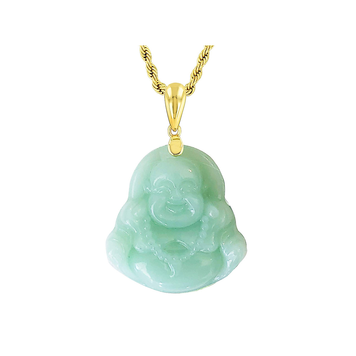 Smiling Laughing Buddha Green Jade Pendant Cute Necklace Rope Chain Genuine Certified Grade A Jadeite Jade Hand Crafted, Jade Neckalce, 14k Gold Filled Buddha necklace, Jade Medallion Apple Green