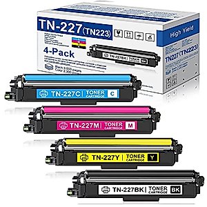 YOISNER TN227 High Yield Toner Cartridge 4 Pack: TN-227 TN 227 TN-223 TN223 Toner Replacement for HL-L3270CDW L3290CDW L3210CW L3230CDN L3230CDW MFC-L3750CDW L3770CDW L3710CW Printer (TN227BK/C/M/Y)
