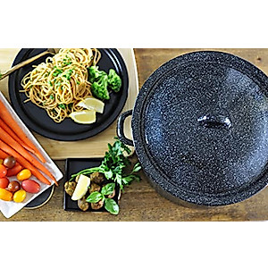 Mirro Traditional Vintage Style Black Speckled Enamel on Steel Stock Pot with Lid, 33 Quart, (MIR-10708)