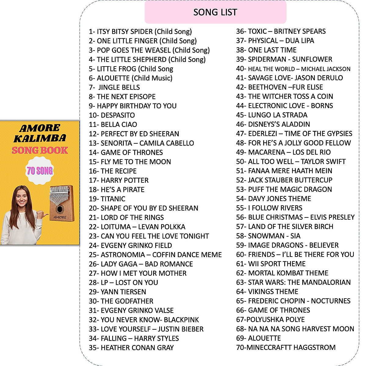 AMORE Kalimba 17 Keys Thumb Piano Small Musical Instrument Christmas Gift for Kids 70 Song Book Tabs Portable Mbira Finger Piano and Adults Beginners All in One Kit