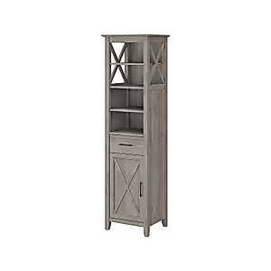 Bush Furniture Key West Bathroom Tall Narrow Bookcase Cabinet, Driftwood Gray
