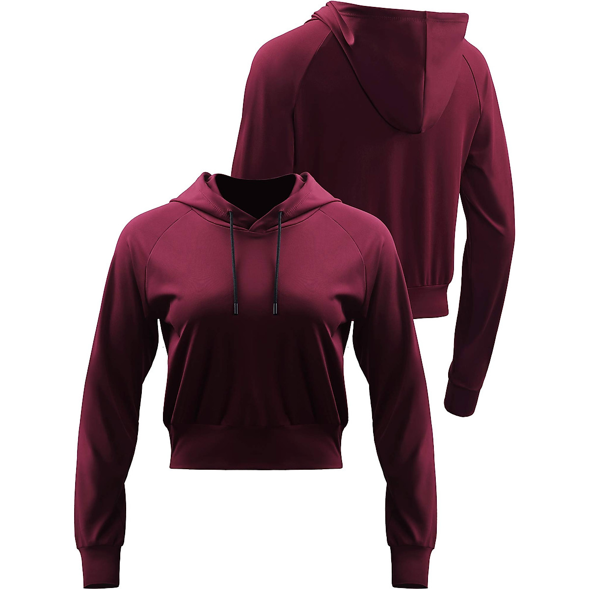 CADMUS Women's Workout Long Sleeve Shirts with Hoodie Sweatshirt Running Crop Top, 1 Pack, Red, Medium