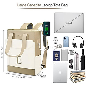 Personalized Initial Laptop Tote Bag Women-15.6" Backpack Purse with USB Port, 2023 Christmas Gift/Birthday Gifts for Women/Teen Girls/Coworker/Colleage, Waterproof Teacher Work Bag-Letter M