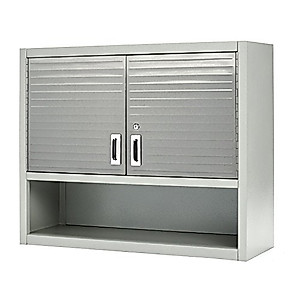 Seville Classics UltraHD Solid Steel Rolling Lockable Metal Storage Wall Cabinet Locker Organizer w/Adjustable Shelves for Garage, Warehouse, Office, Classroom, 36" W x 12" D x 30" H, Granite Gray