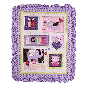 7 PCs Purple Embroidery Elephant Birds Nursery Crib Bedding Set Baby Girl Gift Idea, (CM-PEB7CS001)