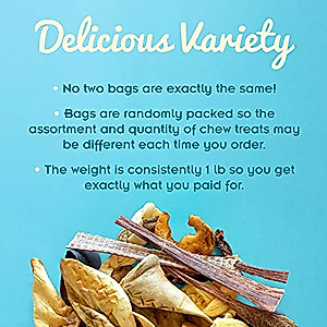 Pawstruck Bizarre Assorted Natural Dog Treats, Pet Food, Long Lasting Chews for All Breeds, Beef Flavor, Animal Ears, Bones & Jerkies, Rawhide Alternative for Aggressive Chewersy, Bargain Bag - 1 lb