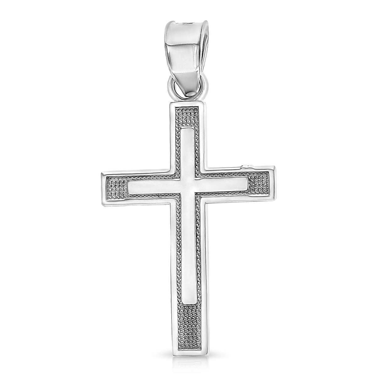 Ioka 14K White Gold Cross Religious Charm Pendant with 0.8mm Box Chain Necklace - 24"