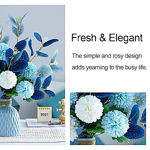 LIPKAHH Artificial Flowers,Faux Hydrangea Flower Arrangements for Home Garden Party Wedding Decoration,Table Decorations for Living Room Kitchen Dining Room Decor(Blue)