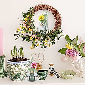 Gehydy Set of 2 Summer Gnomes Plush Flower Decoration Spring Gnome Gift Handmade Green Scandinavian Tomte Stuffed Xmas Decor for Home Kitchen Tiered Tray