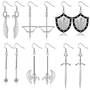 Fabbay 6 Pairs Gothic Earrings Gothic Jewelry Medieval Renaissance Dangle Earrings Sword Earrings Vampire Earrings Gothic Dangle Earrings Skull Axe Gothic Dagger Goth Earrings for Women, 6 Styles