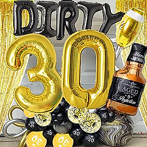 LaVenty 19 PCS Black Gold Dirty Thirty Balloons Dirty 30 Birthday Decoration 30th Birthday Decoration for Men 30 Birthday Decoration for Him Funny 30 Birthday Decoration Naughty 30th