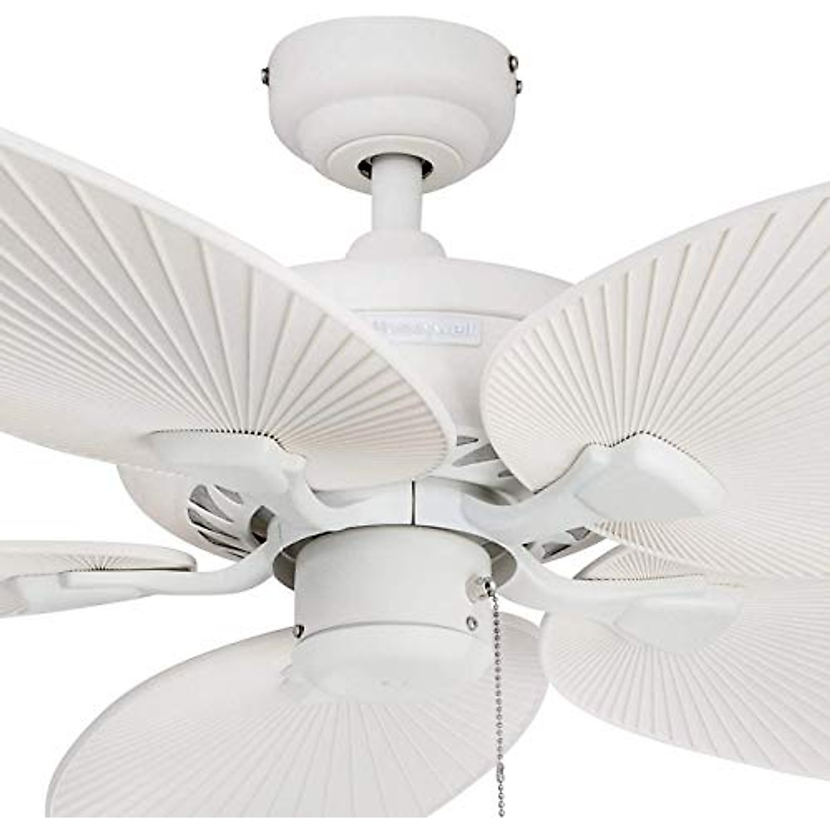 Honeywell Ceiling Fans Palm Island Tropical 52 Inch Ceiling Fan, Outdoor Ceiling Fan with Pull Chain, Tri-Mount 5 Palm Leaf Blade Design, ETL Wet Rated, White (50200-01)