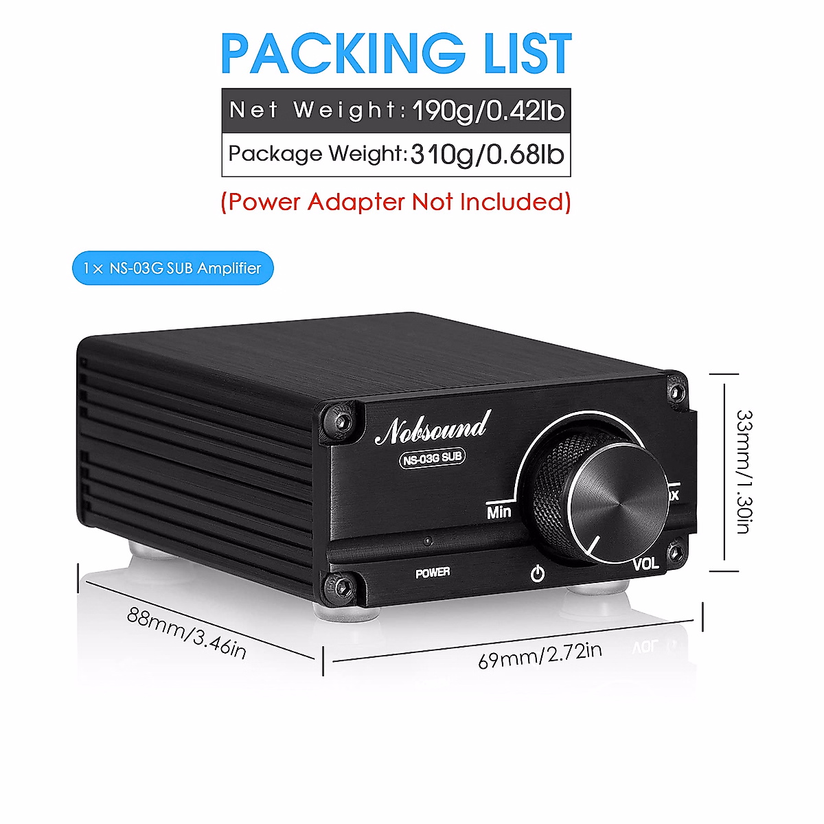 Nobsound 100W Subwoofer Digital Power Amplifier Audio Mini Amp (Black)