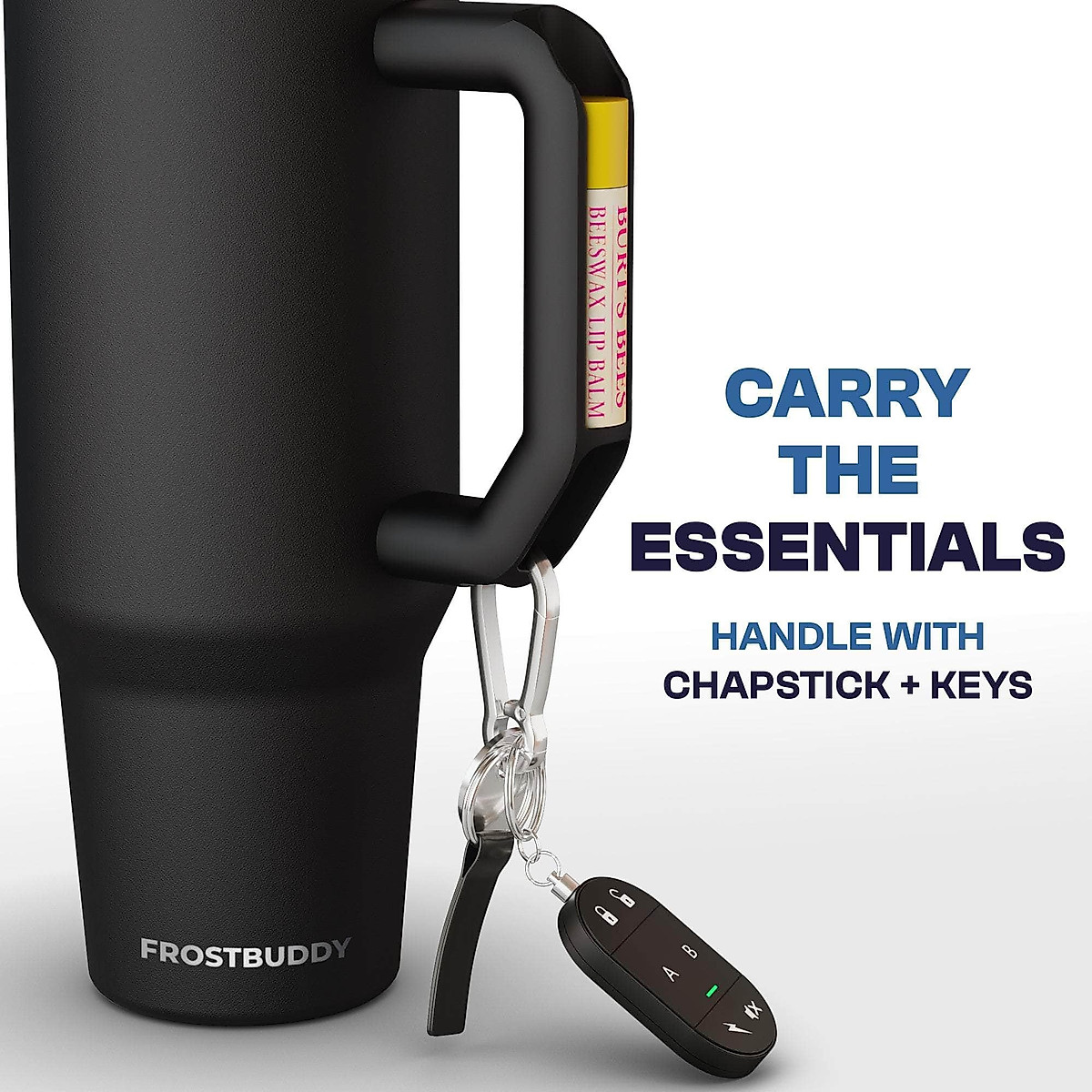 Frost Buddy Thicc Buddy - 40 oz Stainless Steel Vacuum Insulated Tumbler with Lid and Straw for Water - Travel Mug Cupholder Friendly - Gifts for Women Men Him Her (Black)