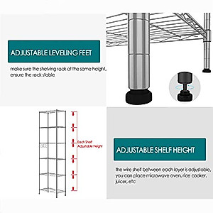 Anfan 6 Tier Wire Shelving Unit Heavy Duty Metal Wire Storage Shelves with Adjustable Leveling Feet & Side Hooks for Kitchen, Garage and Office (Silver)