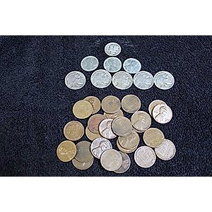 PDS American Classics Coin Bag. A total of 34 Coins -- 5 Full Date Buffalo Nickels, 25 Unsearched Wheat Pennies, 3 Steel Cents, and a Silver Mercury Dime - - The American Coins Collection. 1c, 5, 10c Seller Circulated Condition to Fine