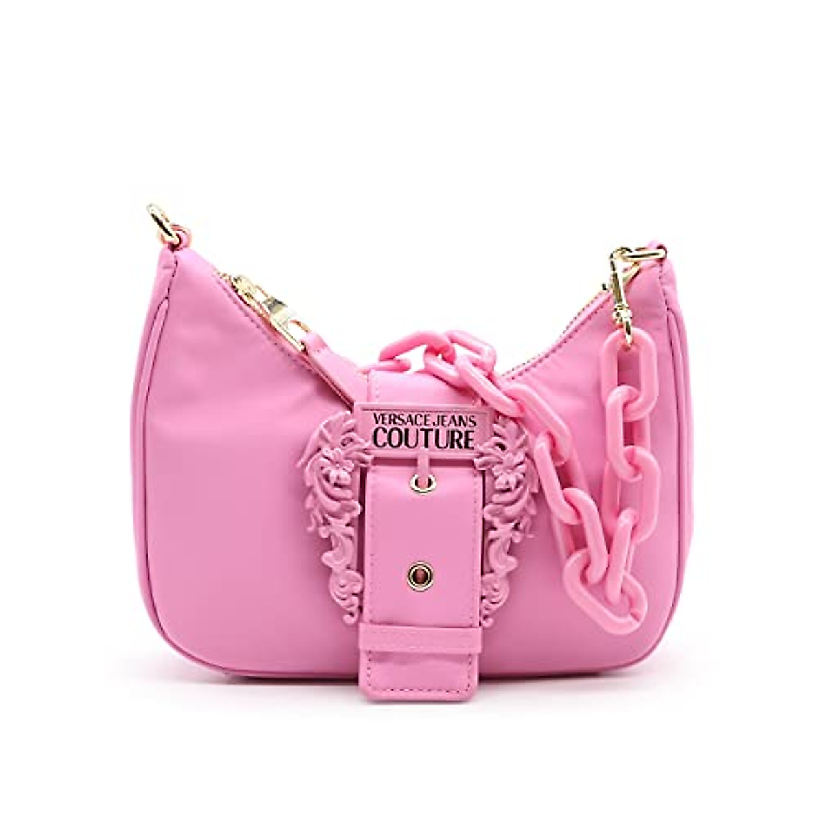 Versace Jeans COUTURE MINIBAG CROSSBODY BAG IN FUCHSIA NYLON WITH GOLD BAROQUE LOGO BUCKLE AND ADJUSTABLE SHOULDER STRAP 74VA4BFGZS640