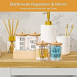 4 Pack Qtip Holder Apothecary Jars with Lids,10 oz Clear Bathroom Organizer Storage for Cotton Ball, Cotton Swab, Cotton Round Pads and Floss, Cotton Ball Holder Bathroom Decor Bathroom Containers