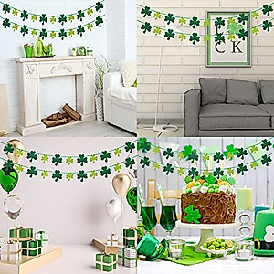 Whaline 4Pcs St. Patrick's Day Banner with String Long Felt Shamrock Banner Pre-Assembled Light Dark Green Clover Banner Fireplace Wall Hanging for Party Home Decoration