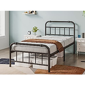 FSCHOS Twin-XL-Bed-Frames-with-Headboard & Footboard, 14 Inch High, Metal Platform XL-Twin-Bed-Frame, Premium Steel Heavy Duty Bed Frame No Box Spring Needed, Easy Assembly, Black