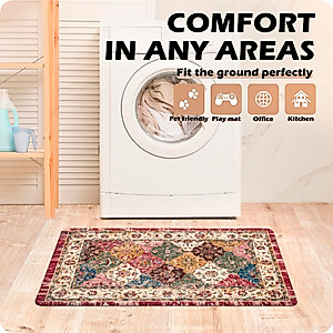 chiinvent Boho Style Kitchen Rugs and mats Set of 2,Retro Farmhouse Kitchen Mats for Sink,Cushioned Anti-Fatigue Comfort Kitchen Waterproof Non-Skid,Laundry Area Rugs Runner 17.3"x28"+17.3"x47"