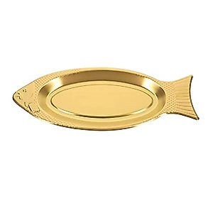 Cabilock 35cm Fish Platter Food Trays Stainless Steel Steamed Fish Plate Fish- shaped Dish Snack Appetizer Tray for Home Restaurant Kitchen ( Golden )